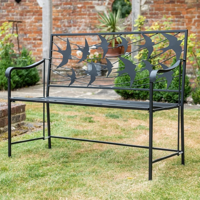 Swallow Black Metal Garden Bench | Garden Ornaments