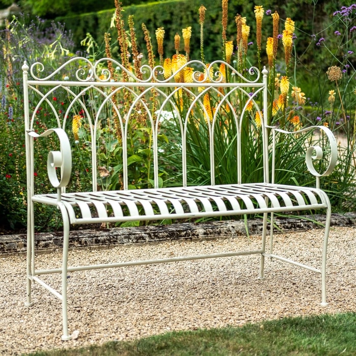 Revival Cream Metal Garden Bench | Garden Ornaments
