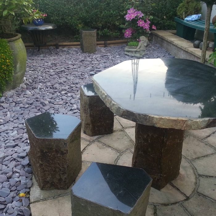 Polished Basalt Garden Table & Bench Set | Garden Ornaments