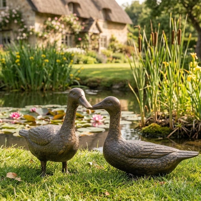 Pair of Ducks Bronzed Garden Ornaments | Garden Ornaments
