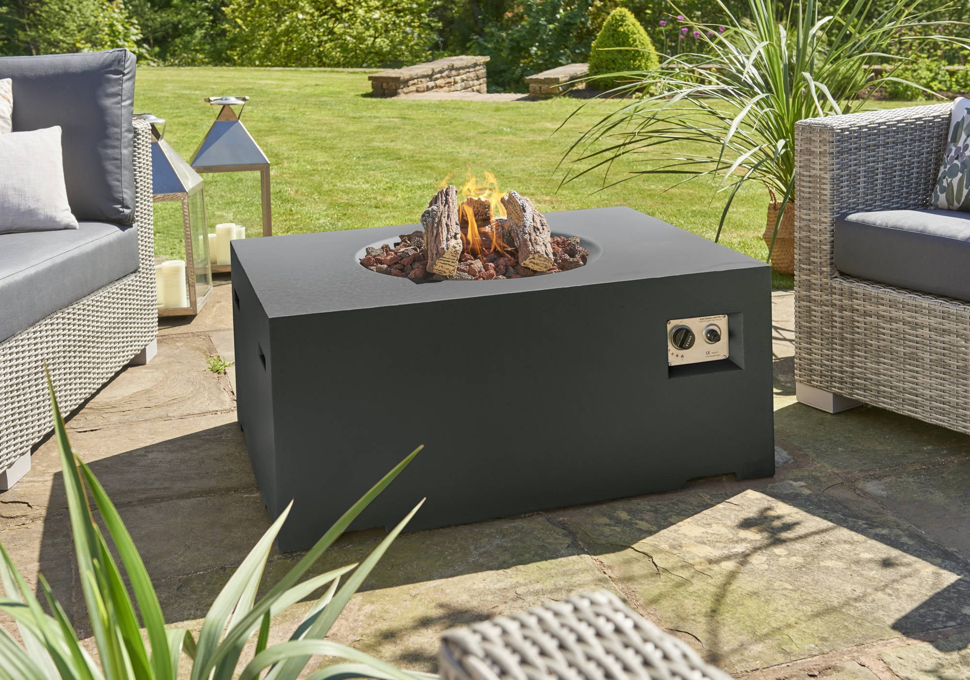Happy Cocooning Rectangular Black Gas Fire Bowl